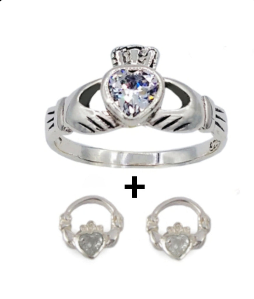 Claddagh ring april birth stone diamond – Killarney Celtic Jewelry