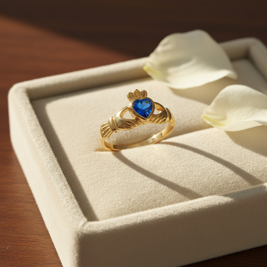 gold plated claddagh ring with blue topaz december – Killarney Celtic ...