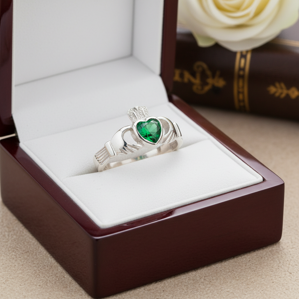 gold plated claddagh ring emerald may birthstone – Killarney Celtic Jewelry
