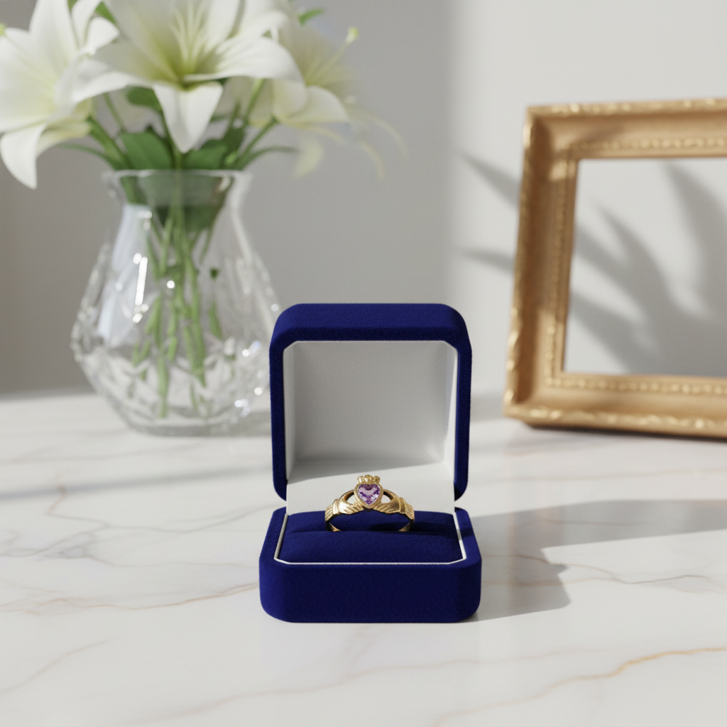 gold plated claddagh ring alexanderite for june – Killarney Celtic Jewelry