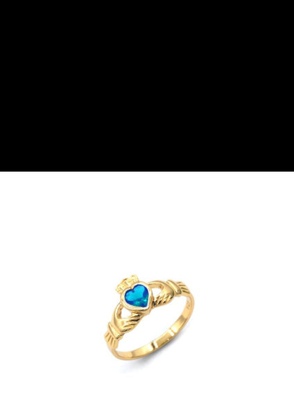Gold plated Claddagh ring Blue Topaz December birthstone – Killarney ...